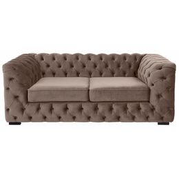 Home Affaire Chesterfield-Sofa &raquo;Kalina&laquo; mit klassischer Chesterfield-Knopfheftung braun B/H/T: 190cm x 67cm x 98cm, Samtvelours