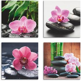 Artland Leinwandbild &raquo;Orchidee Zenstein Tropfen Spa Konzept&laquo; Zen 4 Stk. tlg. 4er Set, verschiedene Gr&ouml;&szlig;en pink Leinwand, MDF B/H/T: 30cm x 30cm, Leinwandbild 