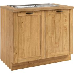 Home Affaire Sp&uuml;lenschrank &raquo;Teramo&laquo; Breite 100 cm, inkl. Einbausp&uuml;lbecken braun Massivholz natur, B/H/T: 100cm x 85cm x 60cm, T&uuml;ren: 2 Stk.