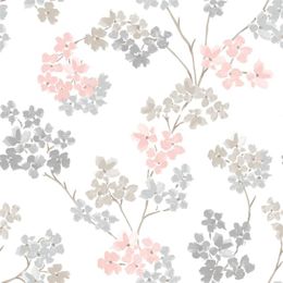 SUPERFRESCO EASY Vliestapete &raquo;Blumen&laquo; gebl&uuml;mt glatt Rosa/Grau - 10m x 52cm grau Vlies B/L: 0,52m x 10m