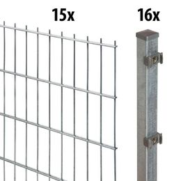 GARDEN 'N' MORE Doppelstabmattenzaun &raquo;Standard&laquo; 15 Elemente f&uuml;r 30 m, LxH: 200 x 163 cm, mit 16 Pfosten grau Kunststoff, Stahl H/L: 160cm x 30m, 