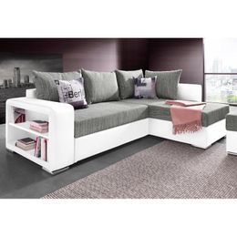 Collection AB Ecksofa &raquo;John L-Form, B: 226 cm&laquo; Schlaffunktion, Bettkasten, Regalelement & 2 Zierkissen, Federkern grau Zierkissen: 100% Polyester;