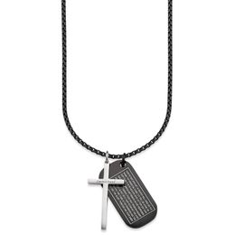 Bruno Banani Herren Kette mit Anh&auml;nger &raquo;Schmuck Geschenk Halskette Kreuz Vater Unser Venezianerkette&laquo; schwarz Edelstahl, L: 55