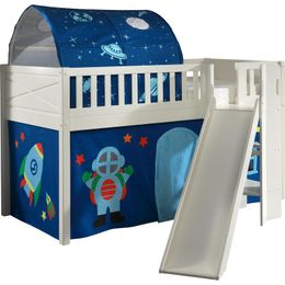 Vipack Hochbett &raquo;Scott&laquo; Made in Europe, m. Rutsch-/Leiterturm, LF 90x200 cm, Vorhang, Tunnel, 4 Designs wei&szlig; 100% Baumwolle Bettmit Rutsche und Leiter, 