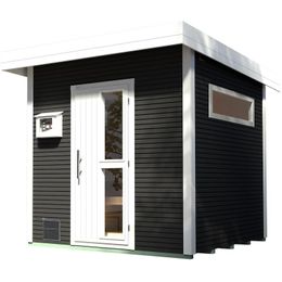 Weka Saunahaus &raquo;Design-Saunahaus KUOPIO 1&laquo; Blockbohlen, modernes WekaLine-Profil grau Bio-Ofen, externe Steuerung, 9 kW