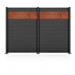 STAKET PRO Gartenzaun &raquo;Komplettzaun Paneel 150&laquo; LxH: 248,4x187 cm, 2 Elemente &aacute; 120 cm Breite + Cortenstahl schwarz Aluminium, Glas H/L: 180cm x 2,48m
