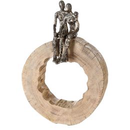 Casablanca by Gilde Dekofigur &raquo;Skulptur Together&laquo; Dekoobjekt, H&ouml;he 39 cm, aus Metall und Holz-Baumscheibe, Wohnzimmer braun Aluminium B/H/T: 28cm x 