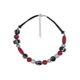 Firetti Damen Collier &raquo;teilweise mehrreihig, rot, schwarz&laquo; Made in Germany - mit H&auml;matit, Glasstein wei&szlig; Baumwolle Metall, L: 58,5
