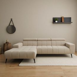DOMO collection Ecksofa &raquo;Trento L-Form, mit Kufenfu&szlig; oder Einzelfu&szlig;&laquo; whlw. verstellbare Kopfteile, passend f&uuml;r g&auml;ngige Saugroboter beige 100% 