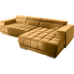 Die PlanBar Ecksofa &raquo;MP-IN15053 L-Form extra breiter Schenkel&laquo; wahlweise mit Kopfteilverstellung und manueller Vorziehbank gelb 100% Polyester B/H/T: 