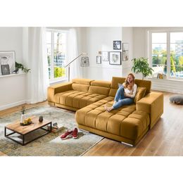Die PlanBar Ecksofa &raquo;MP-IN15053 L-Form extra breiter Schenkel&laquo; wahlweise mit Kopfteilverstellung und manueller Vorziehbank gelb 100% Polyester B/H/T: 