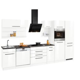 KOCHSTATION K&uuml;chenzeile &raquo;KS-Tulsa&laquo; mit E-Ger&auml;ten, Breite 350 cm, schwarze Metallgriffe, MDF Fronten wei&szlig; B/H/T: 350cm x 60cm