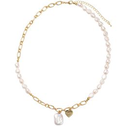 Firetti Damen Kette mit Anh&auml;nger &raquo;Schmuck Geschenk Halsschmuck Halskette Herz&laquo; Made in Germany - mit S&uuml;&szlig;wasserzuchtperle gold Edelstahl Perlen, L: 50 