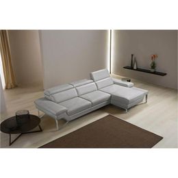 Egoitaliano Ecksofa &raquo;Princess, elegantes Designsofa mit erstklassigem Sitzkomfort, L-Form&laquo; mit Recamiere, inkl. Kopfteilverstellung, edle Designmetallf&uuml;&szlig;e silber 