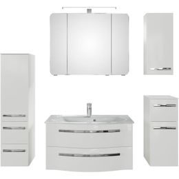 Badm&ouml;bel-Set &raquo;Serie 4005, vormontiert, Glaswaschbecken, Spiegelschrank&laquo; Set, 6 Stk. tlg. wei&szlig; Holzwerkstoff Einheitsgr&ouml;&szlig;e