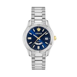 Versace Herren Quarzuhr &raquo;APODIS&laquo; Armbanduhr, Herrenuhr, Swiss Made, Edelstahlarmband, analog, GMT silber Einheitsgr&ouml;&szlig;e