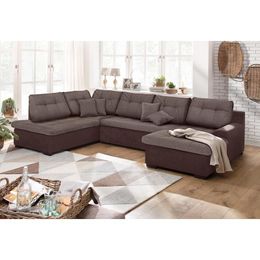 Home Affaire Wohnlandschaft &raquo;F&ouml;hr U-Form&laquo; wahlweise mit Bettfunktion braun 100% Polyester PRIMABELLE /Webstoff;100% Polyester Melrose /Struktur grob;