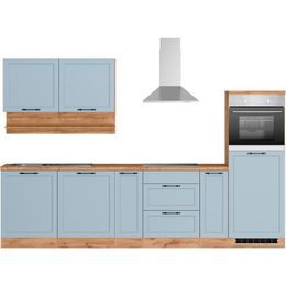 KOCHSTATION K&uuml;chenzeile &raquo;KS-Lana&laquo; 300 cm breit, wahlweise mit oder ohne E-Ger&auml;te blau B/H/T: 300cm x 200cm x 60cm,mit Induktionskochfeld