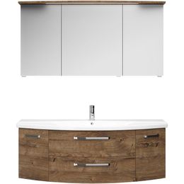 Badm&ouml;bel-Set &raquo;Serie 4010 2-teilig Keramik-Waschtisch mit LED-Spiegelschrank&laquo; Set braun Holzwerkstoff B/H/T: 144cmcm x 200cmcm x 49,5cmcm