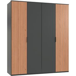 wimex Dreht&uuml;renschrank &raquo;Tunis&laquo; inklusive Kranzleiste, T&uuml;ren in Lamellen Optik schwarz Holzwerkstoff Graphit, B/H/T: 180cm x 210cm x 58cm