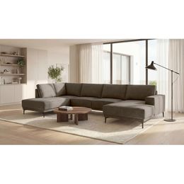 OTTO home Wohnlandschaft &raquo;OLAND Boucl&eacute; U-Form, XXL, B: 345 cm, Skandi-Design&laquo; U-Form, 345 cm, Wellenunterfederung, Skandi-Design, Metallf&uuml;&szlig;e braun 100
