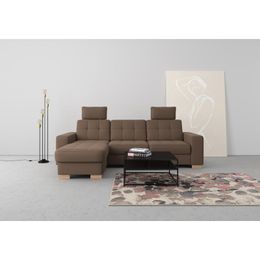 Sit & More sit&more Ecksofa &raquo;Quincy L-Form&laquo; wahlweise mit Schlaffunktion und Bettkasten braun B/H/T: 252cm x 82cm x 161cm, Luxus-Microfaser ALTARA NUBUCK , 