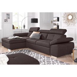 exxpo - sofa fashion Ecksofa &raquo;Spring, super bequem, mit Armteil- und Kopfteilfunktion&laquo; L-Form, wahlweise mit Bettfunktion und Bettkasten braun Luxus-
