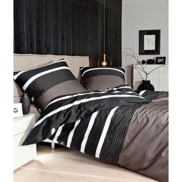 Janine Bettw&auml;sche &raquo;J. D.&laquo; 2 Stk. Bettw&auml;sche im Streifen-Design in verschiedenen Qualit&auml;ten braun Feinbiber, Obermaterial: 100% Baumwolle B/L: 155cm x 220cm, 
