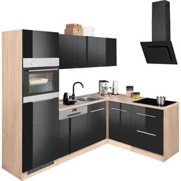 KOCHSTATION Winkelk&uuml;che &raquo;KS-Brindisi Stellbreite 230/170 cm&laquo; wahlweise mit E-Ger&auml;ten und Induktion, mit MDF-Fronten schwarz B/H/T: 230cm x 200cm x 