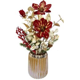 I.GE.A. Winterliche Kunstpflanze &raquo;Gesteck mit Magnolie in Keramikvase, Weihnachtsdeko,&laquo; Kunstblumen-Arrangement, festliches Blumenensemble, 