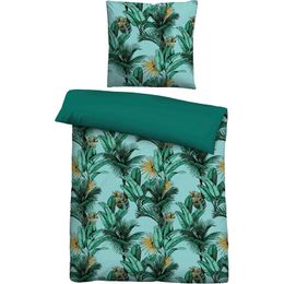 Wendebettw&auml;sche &raquo;0600878&laquo; 2 Stk. feiner Glanz, weicher Griff, pflegeleicht, mit Rei&szlig;verschl&uuml;ssen gr&uuml;n Satin, Obermaterial: 100% Baumwolle B/L: 135cm x