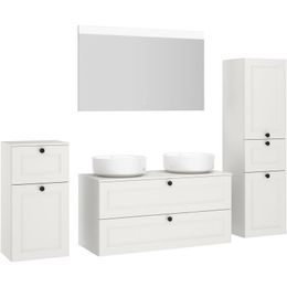 Nobilia Badm&ouml;bel-Set &raquo;Cascada&laquo; Set, inkl. 2 Aufsatzwaschbecken und beleuchtetem Spiegel mit Touch-Sensor, 6 Stk. tlg. wei&szlig; B/H/T: 230cmcm x 184cmcm x 