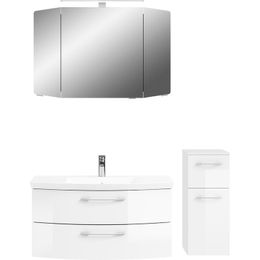 Badm&ouml;bel-Set &raquo;Cassca Sprint 3-teilig Mineralmarmor-Waschtisch mit LED-Spiegelschrank&laquo; 4 Stk. tlg. wei&szlig; Holzwerkstoff B/H/T: 131cmcm x 200cmcm x 