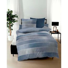 Kaeppel Wendebettw&auml;sche &raquo;TIMELESS 100% Baumwolle&laquo; 3 Stk. mit breiten Streifen, Wendeoptik, Markenrei&szlig;verschluss blau Mako-Satin, Obermaterial: 100% Baumwolle 
