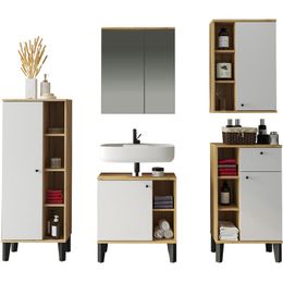 Home Affaire Badm&ouml;bel-Set &raquo;OSLO, Bad im skandinavischen Design, 5-teiliges Badezimmer&laquo; Set, 5 Stk. tlg. wei&szlig; Holzwerkstoff B/H/T: 182cmcm x 190cmcm x 