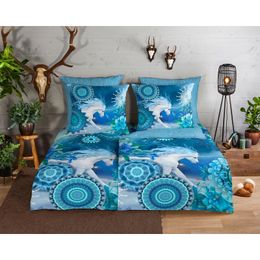 HIP Wendebettw&auml;sche &raquo;Lumi&laquo; 2 Stk. Biber, 135x200, Warm, Weich, Wendeoptik, Rei&szlig;verschluss, Winter, Blau blau Biber, Obermaterial: 100% Baumwolle B/L: 