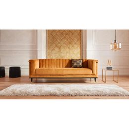 Home Affaire 3-Sitzer &raquo;Chamby&laquo; mit Holzrahmen unten und Steppung im Lehnenbereich gold Luxus-Microfaser Lederoptik (100% Polyester), Scheuertouren: 