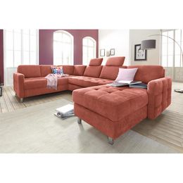 Sit & More sit&more Wohnlandschaft &raquo;Pablo U-Form&laquo; wahlweise mit Schlaffunktion und Bettkasten orange Struktur (100% Polyester);Kunstleder SOFTLUX ;Luxus-