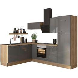 Optifit K&uuml;che &raquo;Klara&laquo; 200 x 270 cm breit, wahlweise mit E-Ger&auml;ten grau B/H/T: 270cm x 60cm, ohne E-Ger&auml;te