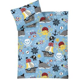 Adam Kinderbettw&auml;sche &raquo;Pirates&laquo; 2 Stk. blau Renforc&eacute;, Obermaterial: 100% Baumwolle B/L: 100cm x 135cm, 1 Stk., 1 Stk., Renforc&eacute;, B/L: 40cm x 60cm, 2 Stk.