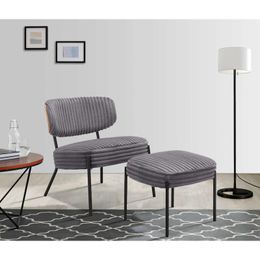 Home Affaire Loungesessel &raquo;Lovberg in Cord und Easycare-Bezug&laquo; eleganter Sessel mit Hocker grau 100% Polyester Breitcord, B/H/T: 65cm x 76cm x 65cm