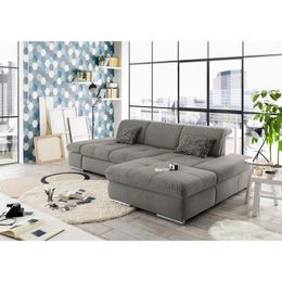 set one by Musterring Ecksofa &raquo;SO4100 V&laquo; mit verstellbaren Kopfteilen, wahlweise mit Funktionen, Cord-Bezug grau B/H/T: 284cm x 80cm x 190cm, Luxus-