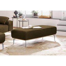 W.Schillig Polsterhocker &raquo;run&laquo; mit elegantem Holzsockel, F&uuml;&szlig;e in Silber matt, Breite 150 cm gr&uuml;n Flachgewebe W82 Q2 (74% Polyacryl, 26% Polyester) B/H