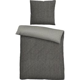 Biberna Wendebettw&auml;sche &raquo;Tillmann&laquo; 2 Stk. kuschelig warm im Winter, gestreifte Bettw&auml;sche mit Wendeoptik grau Flanell, Obermaterial: 100% Baumwolle B/L: 155cm