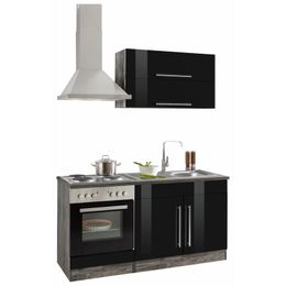 KOCHSTATION Pantryk&uuml;che &raquo;KS-Samos&laquo; Breite 160 cm, wahlweise mit E-Ger&auml;ten und Glaskeramikkochfeld schwarz B/H/T: 160cm x 200cm x 60cm, Kochmulde