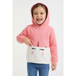 Blue Seven M&auml;dchen Kapuzensweatshirt, mit s&uuml;&szlig;em Einhorn-Motiv mit bewegter Applikation pink 134