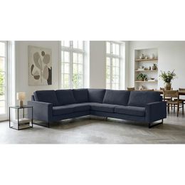OTTO home Ecksofa &raquo;Pinto, XXL, 250/290 cm, langer Schenkel, Ottomane&laquo; Cord, Chenille, Lederoptik, mit Keder, Metallf&uuml;&szlig;e, Wellenunterfederung blau 