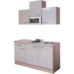 Flex-Well Pantryk&uuml;che &raquo;Nepal&laquo; Gesamtbreite 150cm, mit Mikrowelle und Kochfeld, viele Farbenvarianten beige B/H/T: 150,5cm x 200cm x 60cm