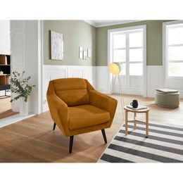OTTO home Sessel &raquo;Bille&laquo; mit Naht im R&uuml;ckenkissen und Eiche-Beinen, Design by Morten Georgsen gold Samtoptik (100% Polyester);Struktur (100% Polyester