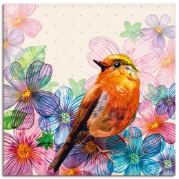 Artland Leinwandbild &raquo;Florale Karte im Retro Design&laquo; V&ouml;gel 1 Stk. tlg. auf Holzrahmen gespannt bunt Leinwand B/H/T: 100cm x 100cm, Leinwandbild V&ouml;gel 